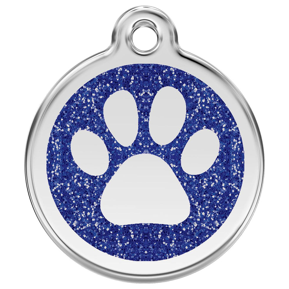 Stainless Steel And Glitter Enamel Paw Print Dark Blue Dog ID Tag ...