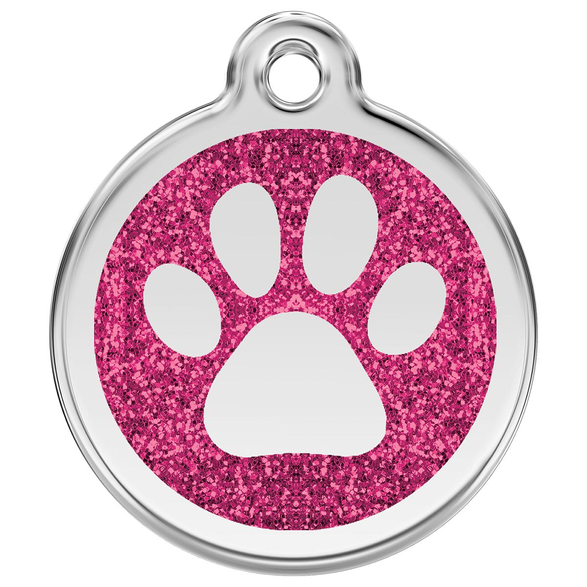 Stainless Steel And Glitter Enamel Paw Print Hot Pink Dog ID Tag ...