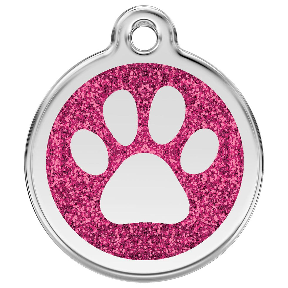 Stainless Steel And Glitter Enamel Paw Print Hot Pink Dog ID Tag ...